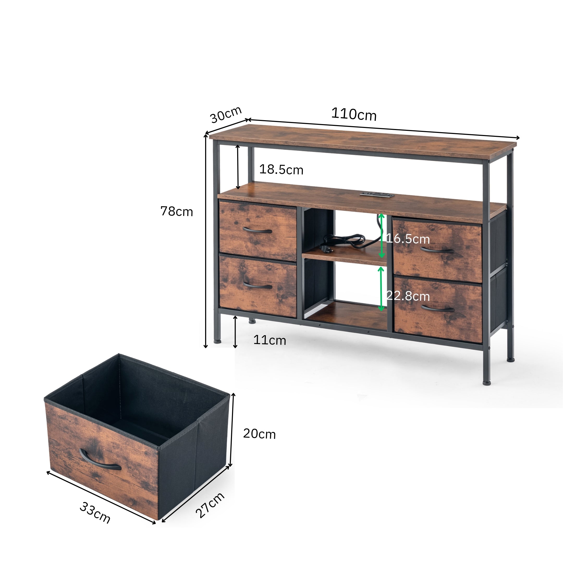 Clay Entertainment Center with Charging Station & 4 Fabric Drawers ...